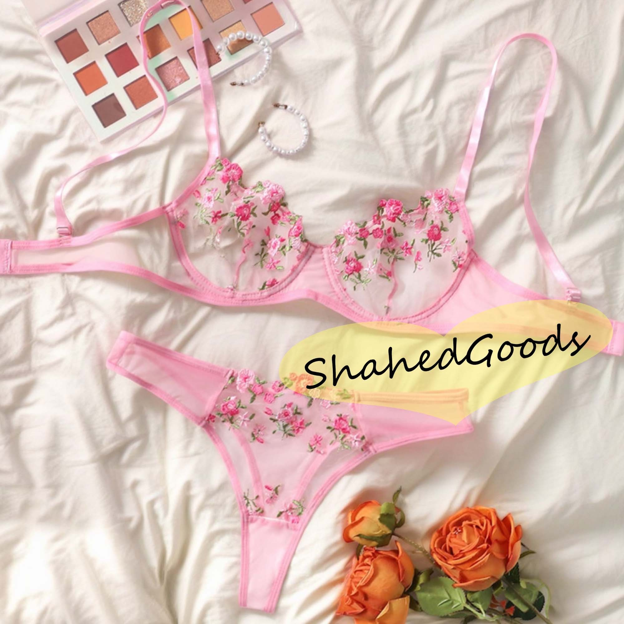 Flowered Lace Lingerie Set,embroidered Lingerie Set,floral Lingerie Set,cute Underwear,intimate ...