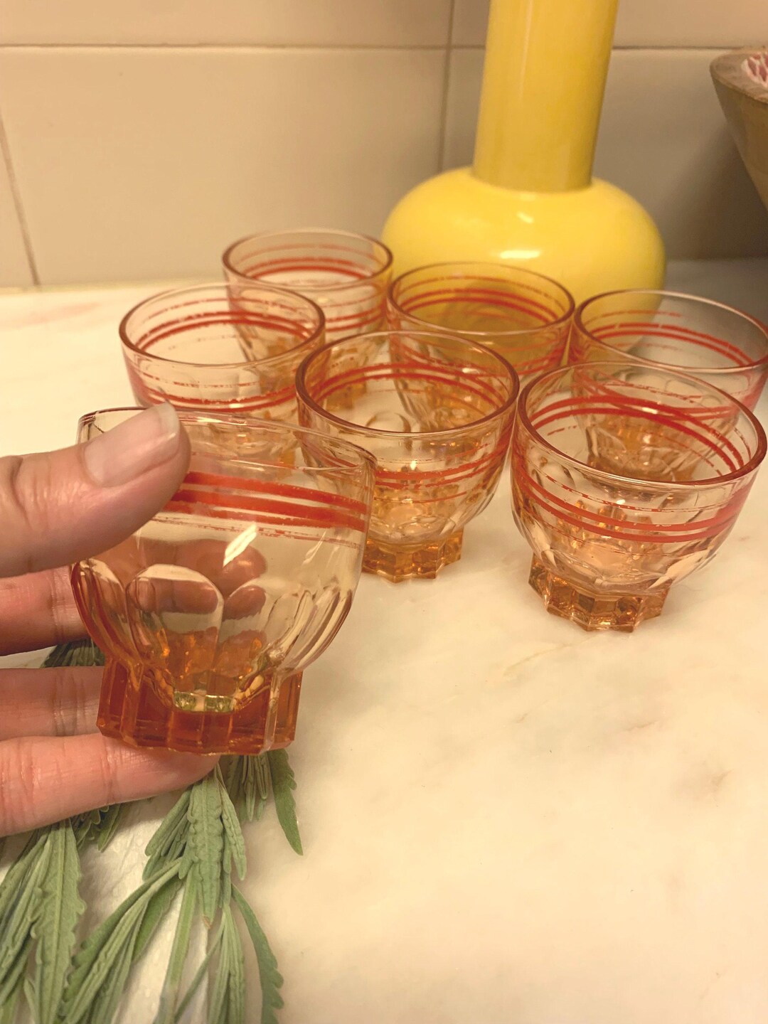 Vintage French Pink Glass Set of Seven!!!! - Etsy