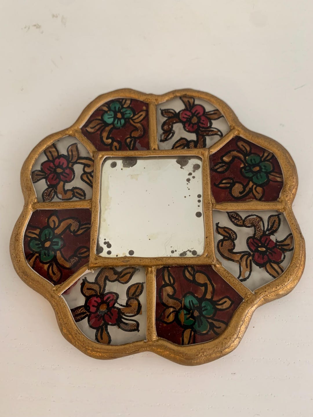 Antique Hand Painted Small Glass Mirror! - Etsy