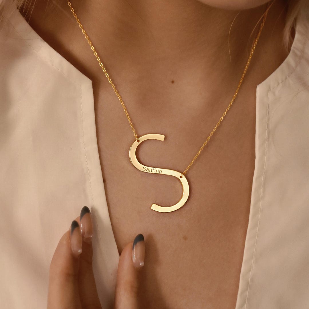 Sideways Initial Necklace, Alexis Necklace, Statement Necklace, Big ...