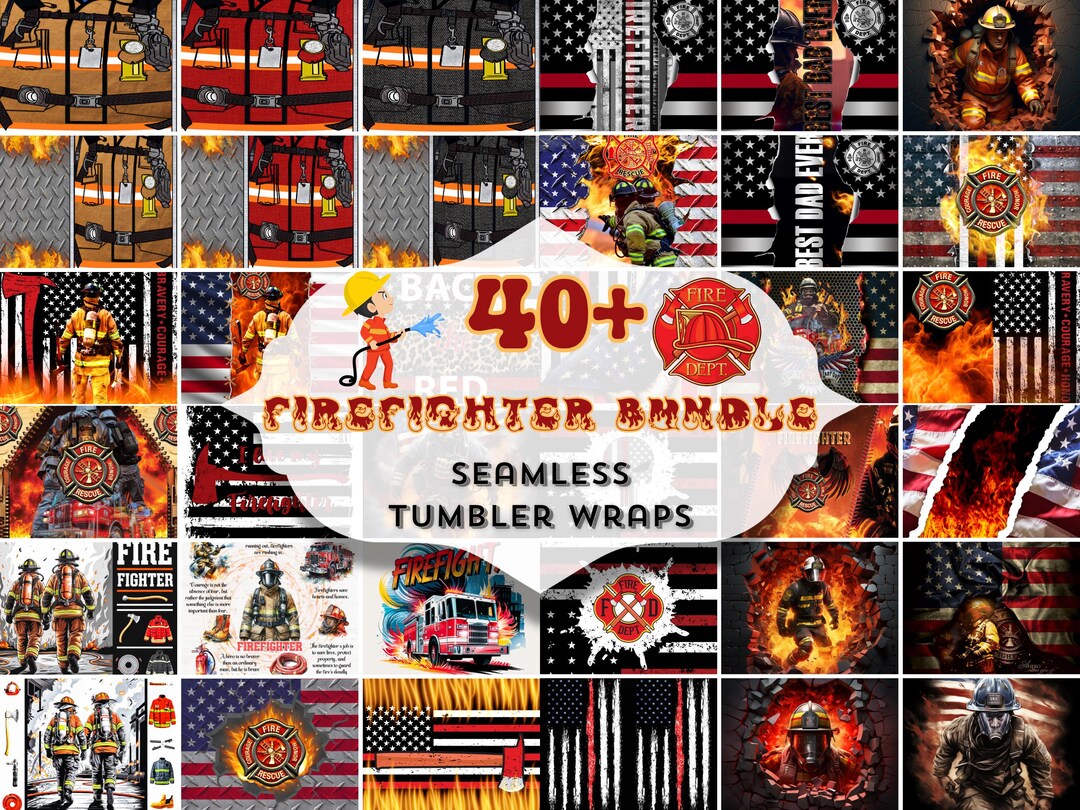 Firefighter Tumbler Sublimation Designs: 40+ Seamless PNG Wraps ...