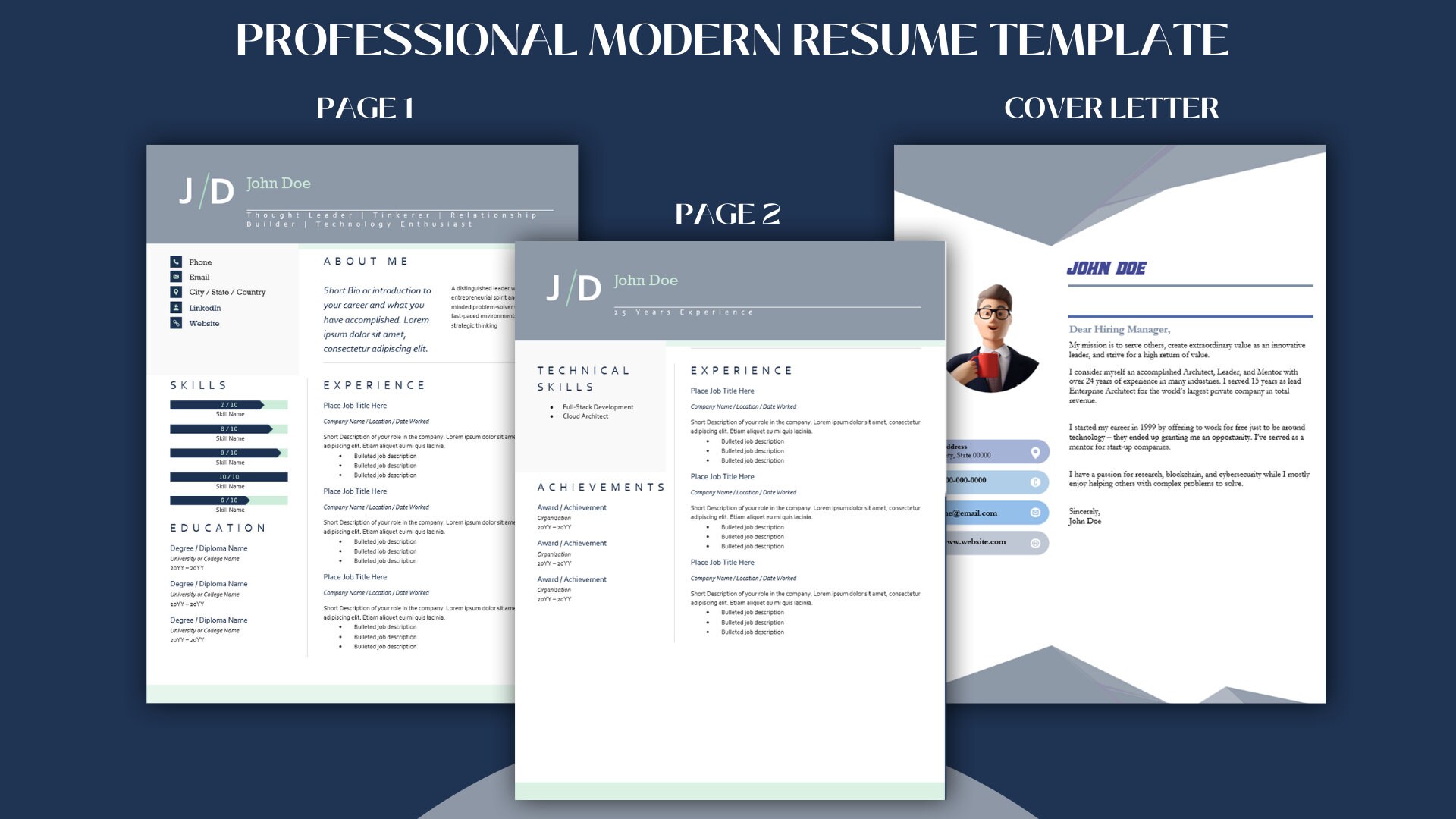 Professional Modern Resume Template for Microsoft Word, 1 Page Resume ...