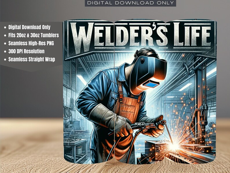 Welder Tumbler Sublimation Design: Seamless Wrap for 20oz 30oz Skinny ...