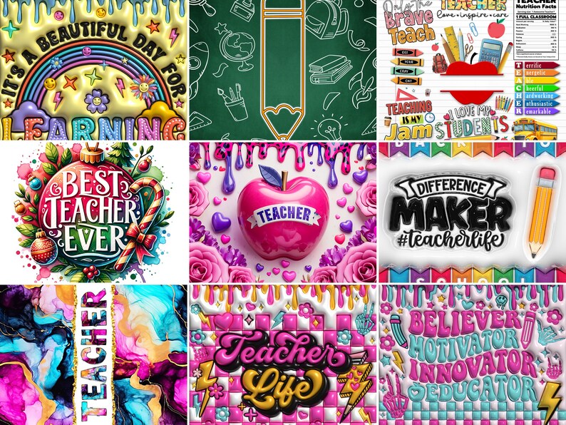 Teacher Tumbler Sublimation Designs: 70+ PNG Wraps (digital Download ...