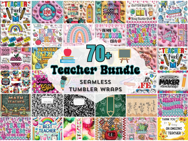 Teacher Tumbler Sublimation Designs: 70+ PNG Wraps (digital Download ...