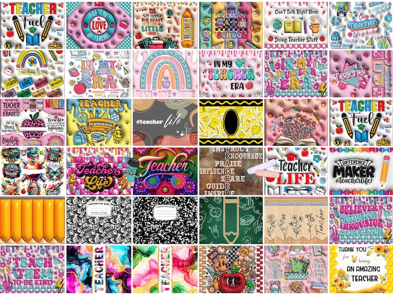 Teacher Tumbler Sublimation Designs: 70+ PNG Wraps (digital Download ...