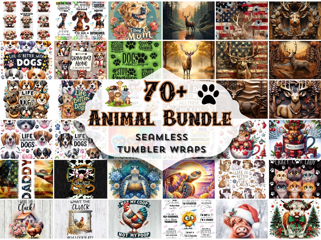 Animal Tumbler Wrap Designs: 70+ Seamless PNG Bundle (digital Download ...