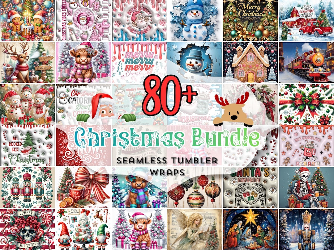 80+ Christmas Tumbler Wrap Designs: Seamless PNG Bundle (digital ...