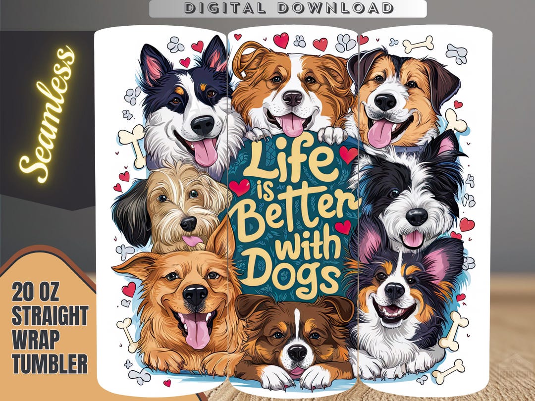 Dog Lovers Tumbler Sublimation Design: Cartoon Dogs 20 Oz Wrap (digital ...