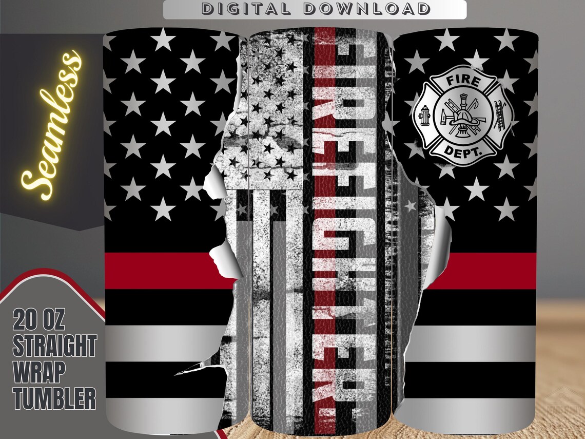 Firefighter Tumbler Sublimation Design: American Flag Fireman Wrap ...