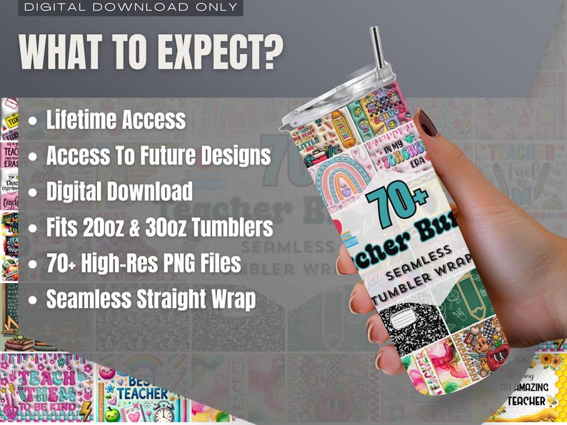 Teacher Tumbler Sublimation Designs: 70+ PNG Wraps (digital Download ...
