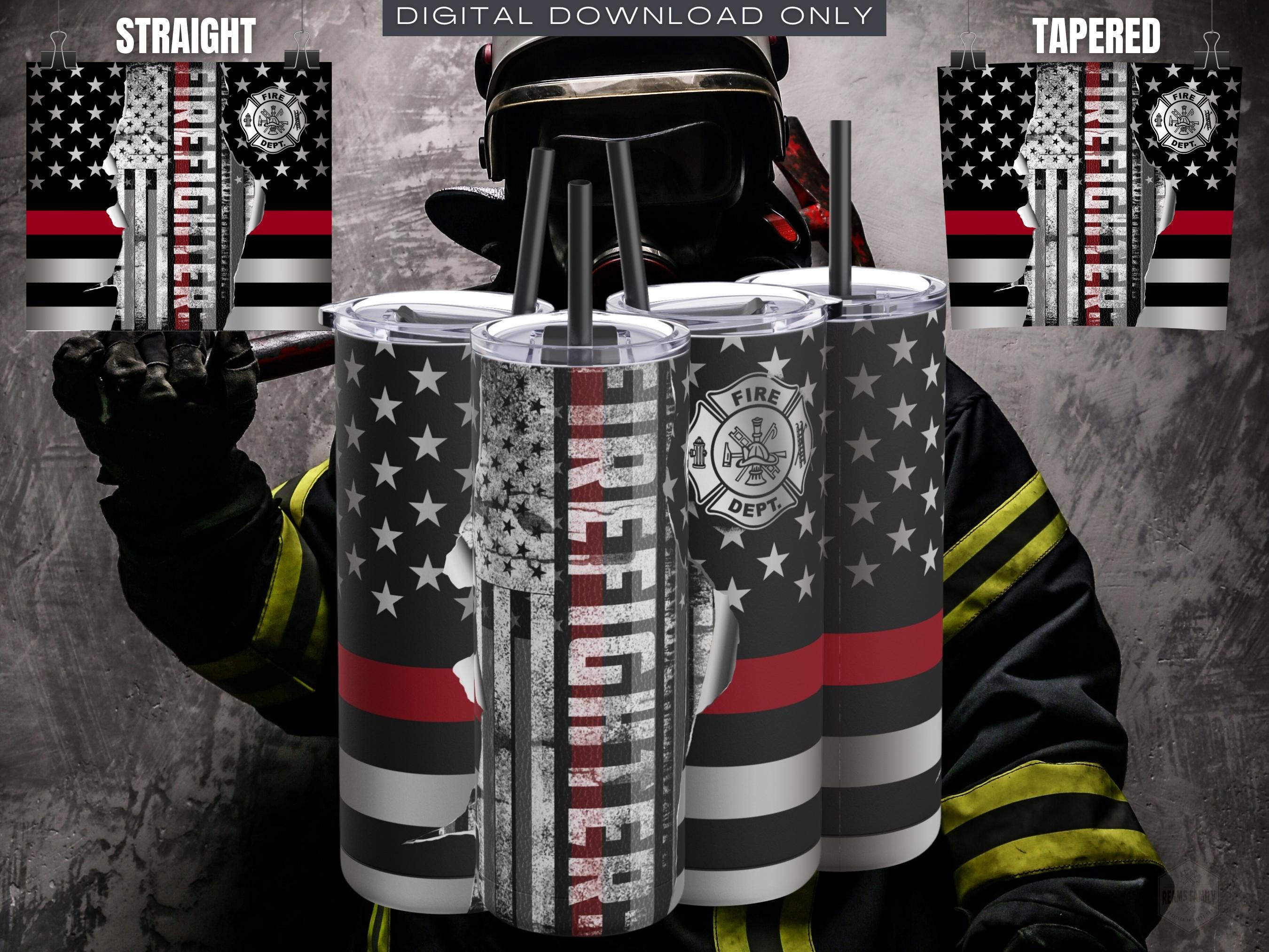 Firefighter Tumbler Sublimation Design: American Flag Fireman Wrap ...