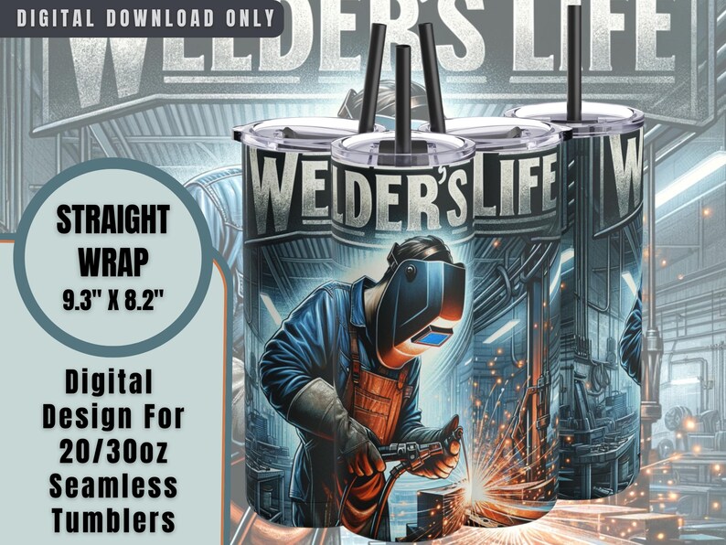 Welder Tumbler Sublimation Design: Seamless Wrap for 20oz 30oz Skinny ...