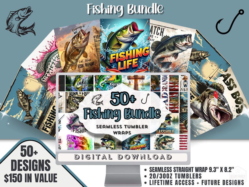 Fishing Tumbler Sublimation Designs: 50+ PNG Wraps (digital Download ...