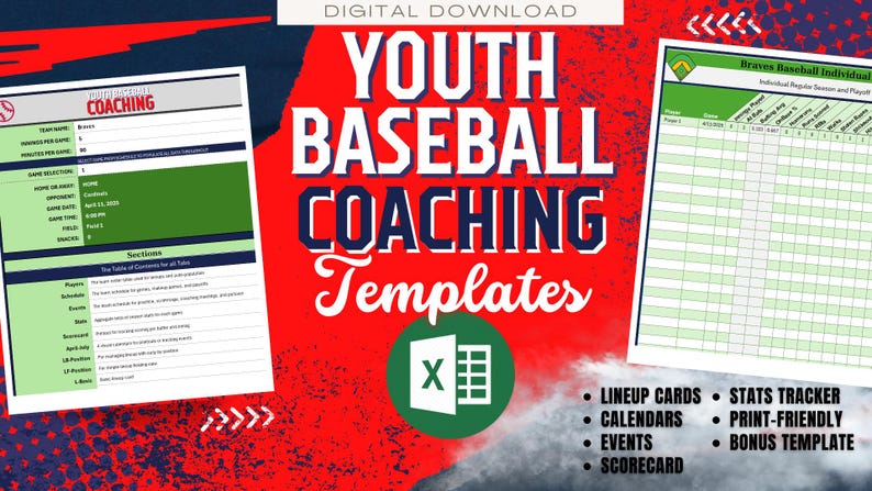 Youth Baseball Coaching Templates | Lineup, Stats, Roster Printable ...