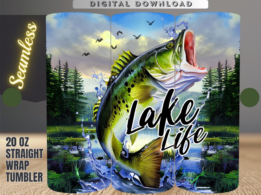 Lake Life Bass Fishing Tumbler Wrap: 20oz Skinny Sublimation Design ...