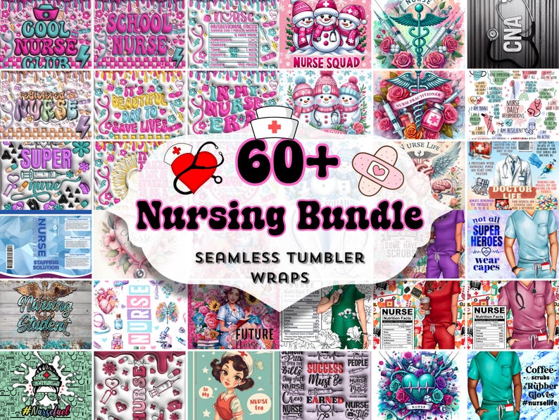 Nurse Tumbler Sublimation Designs: 60+ PNG Wraps (digital Download) - Etsy