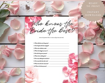 Who Knows the Bride Best Printable Bridal Shower Game Modern Wedding ...