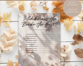 Who Knows the Bride Best Printable Bridal Shower Game Modern Wedding ...