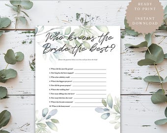 Who Knows the Bride Best Printable Bridal Shower Game Modern Wedding ...