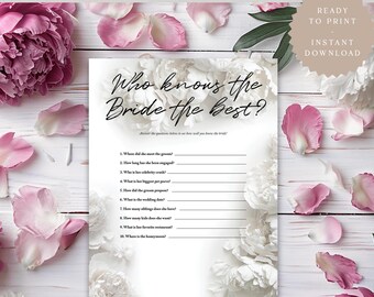 Who Knows the Bride Best Printable Bridal Shower Game Modern Wedding ...
