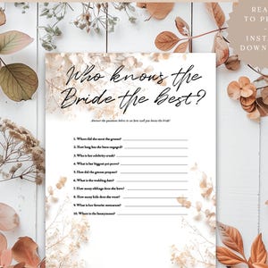 Who Knows the Bride Best Printable Bridal Shower Game Modern Wedding ...