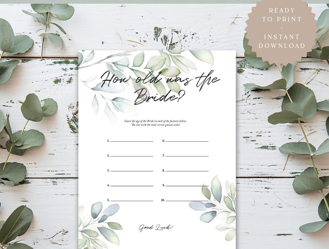 How Old Was the Bride Printable Bridal Shower Game Modern Wedding How ...