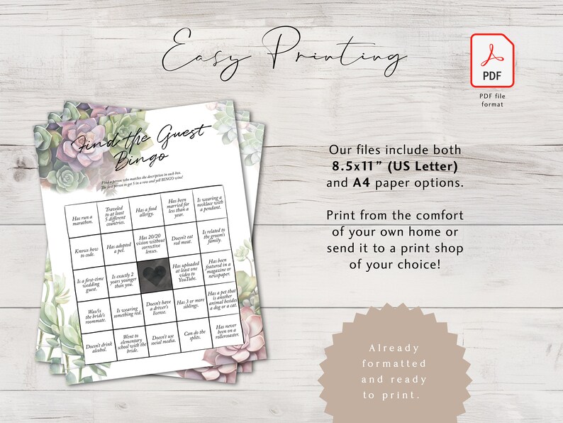 Printable Bridal Shower Games Bundle Succulents Modern Wedding Game ...
