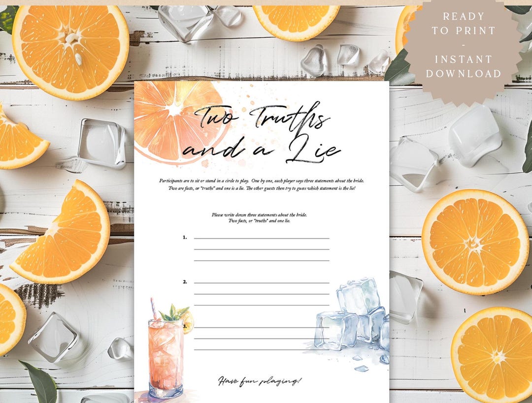 Two Truths and a Lie Printable Bridal Shower Game Modern Wedding Two ...