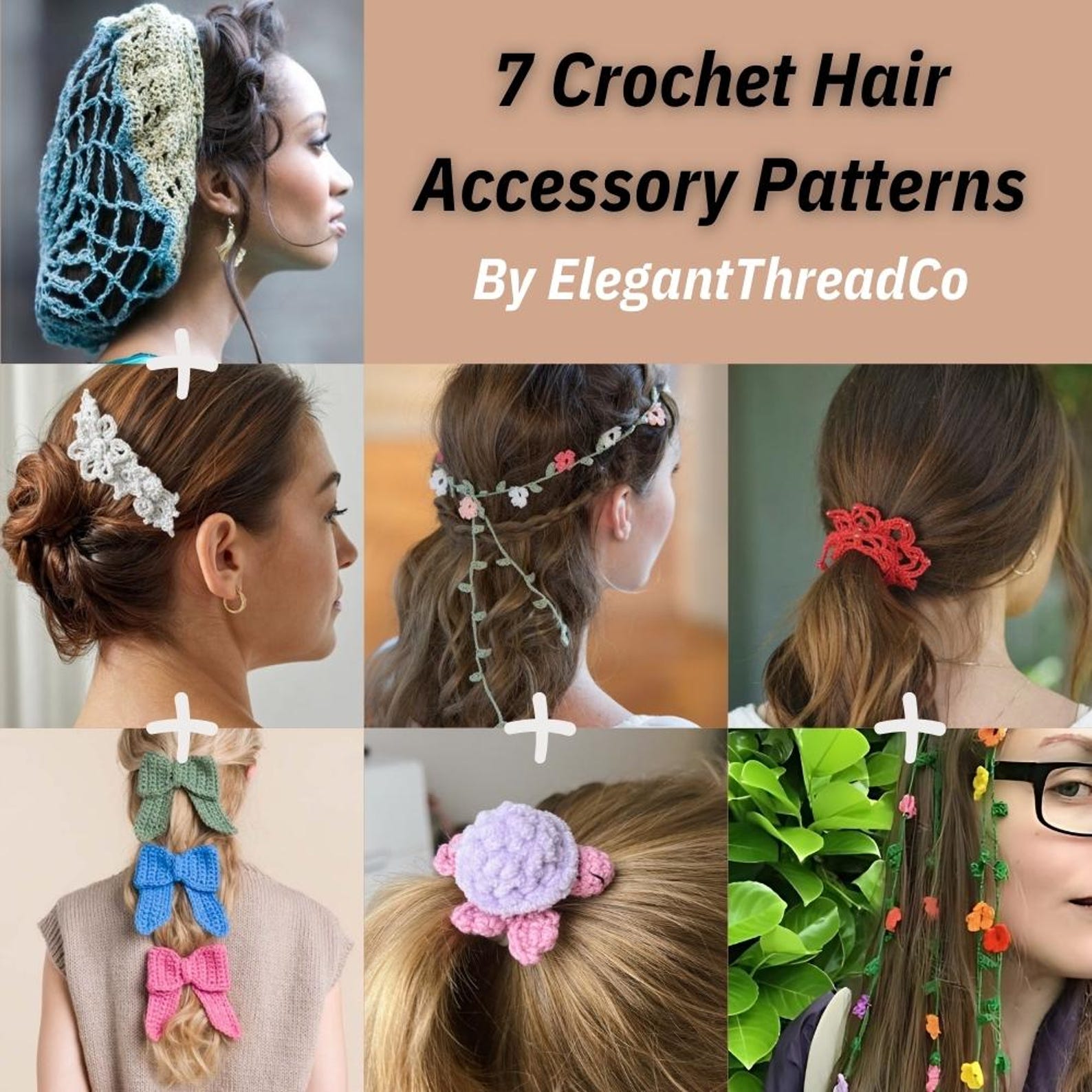 7 Crochet Hair Accessory Patterns PDF | Flower Hair Ties, Scrunchies ...