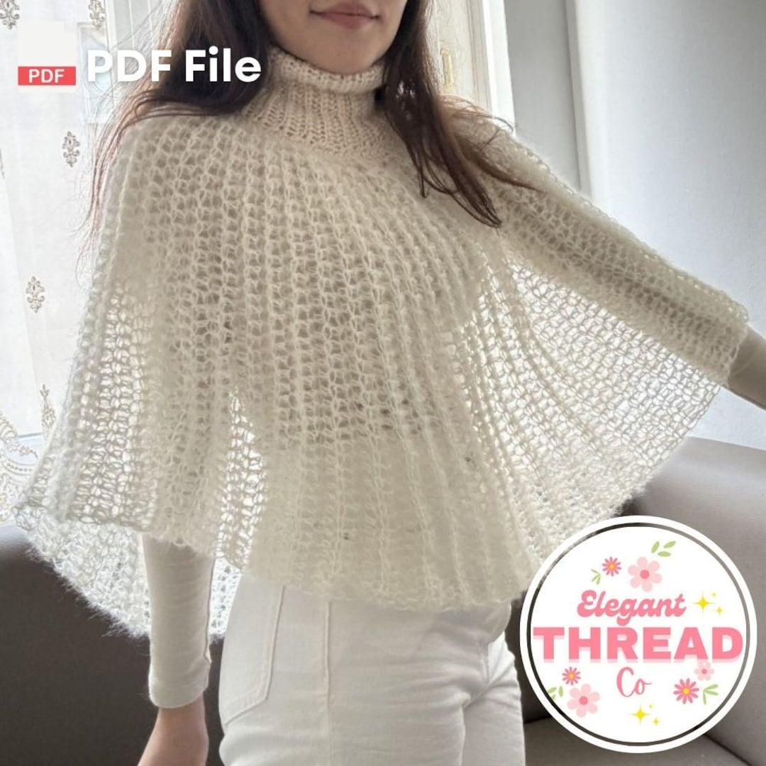 Crochet Capelet Pattern | Turtleneck Poncho, Fluffy Winter Cape (PDF ...