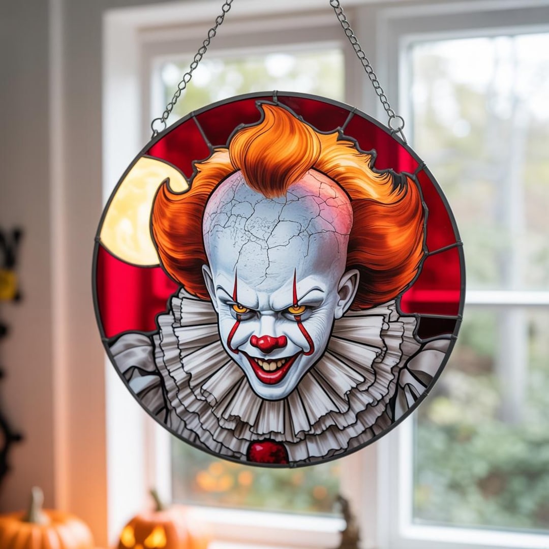 Pennywise Stained Glass Suncatcher, It Clown Horror Window Hanging ...