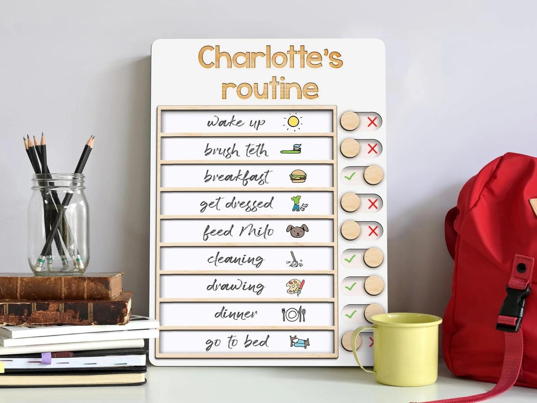 Personalized Wooden Daily Routine Chart for Kids, Wooden Routine Chart ...