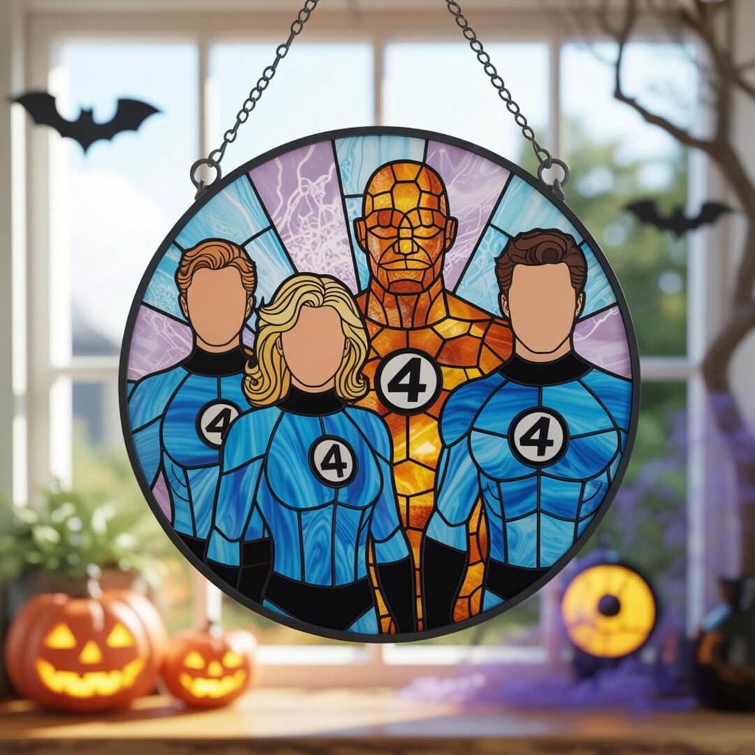 Fantastic 4 Stained Glass Suncatcher, Marvel Superhero Window Hanging ...