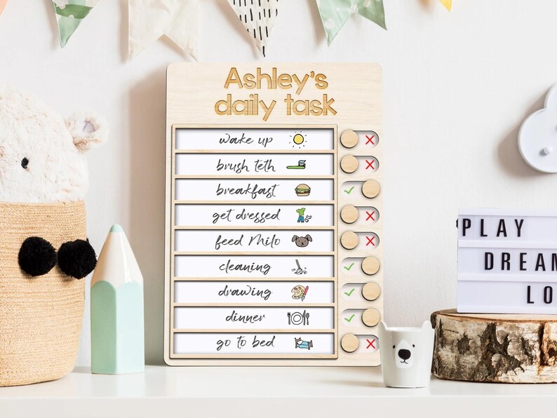 Personalized Wooden Daily Routine Chart for Kids, Wooden Routine Chart ...