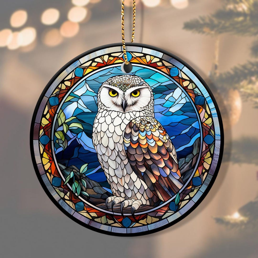 Owl Christmas 3D Printed Stained Glass Ceramic Ornament, Bird Home ...