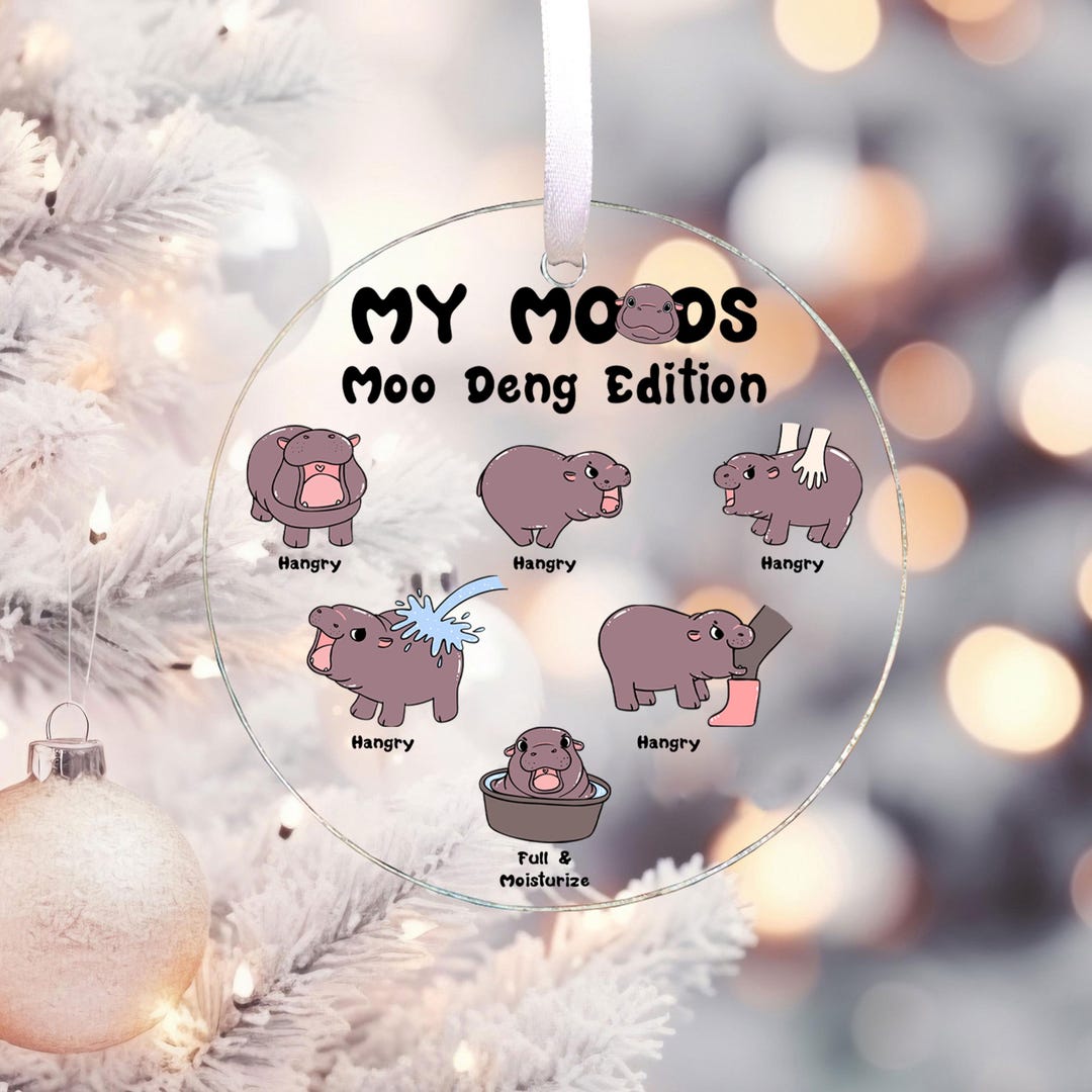 Christmas Moo Deng Ornament, Moo Deng Moods Ornament, Cute Moo Deng ...