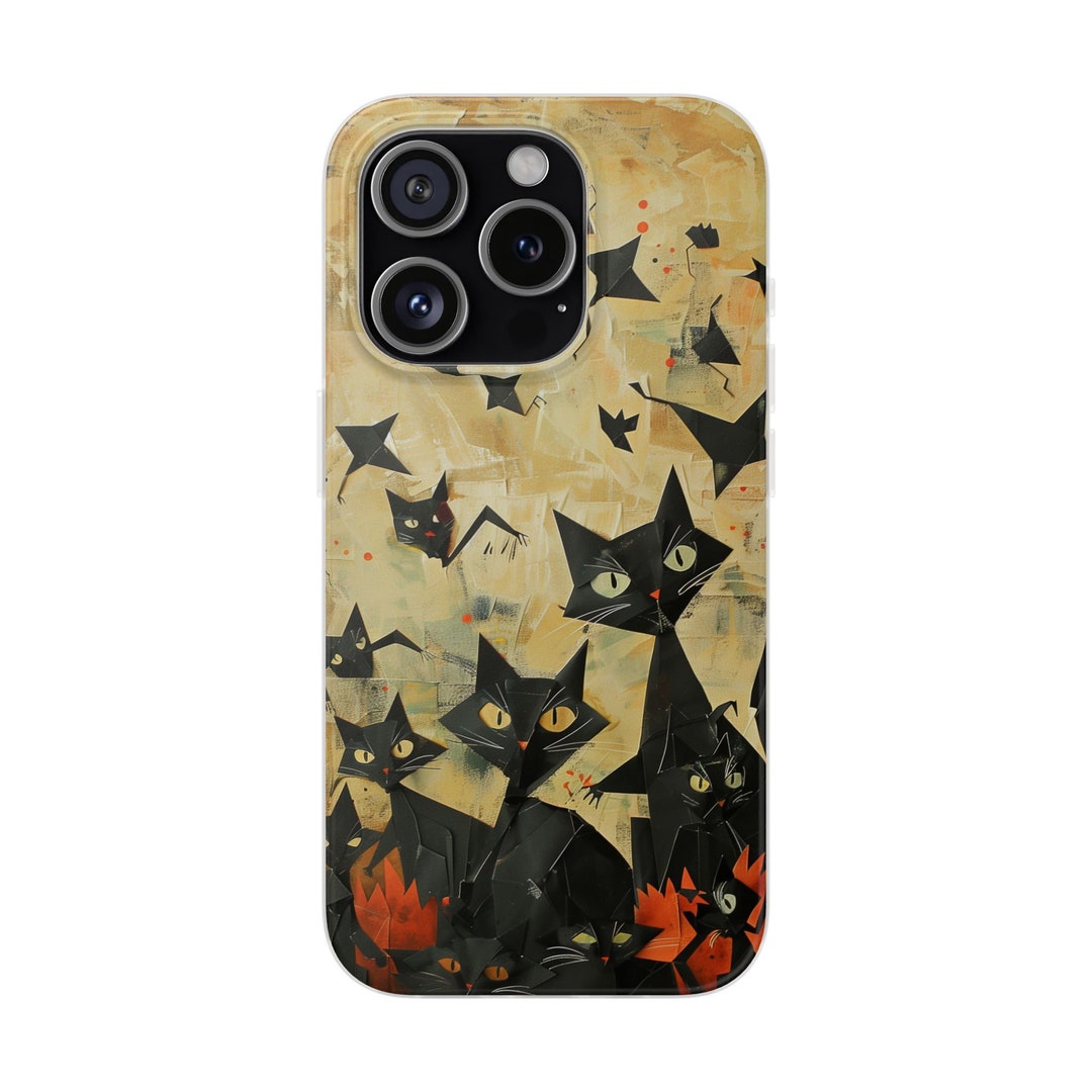 Unique & Stylish Vintage Origami Black Cat Phone Case for Iphone15, 14 ...