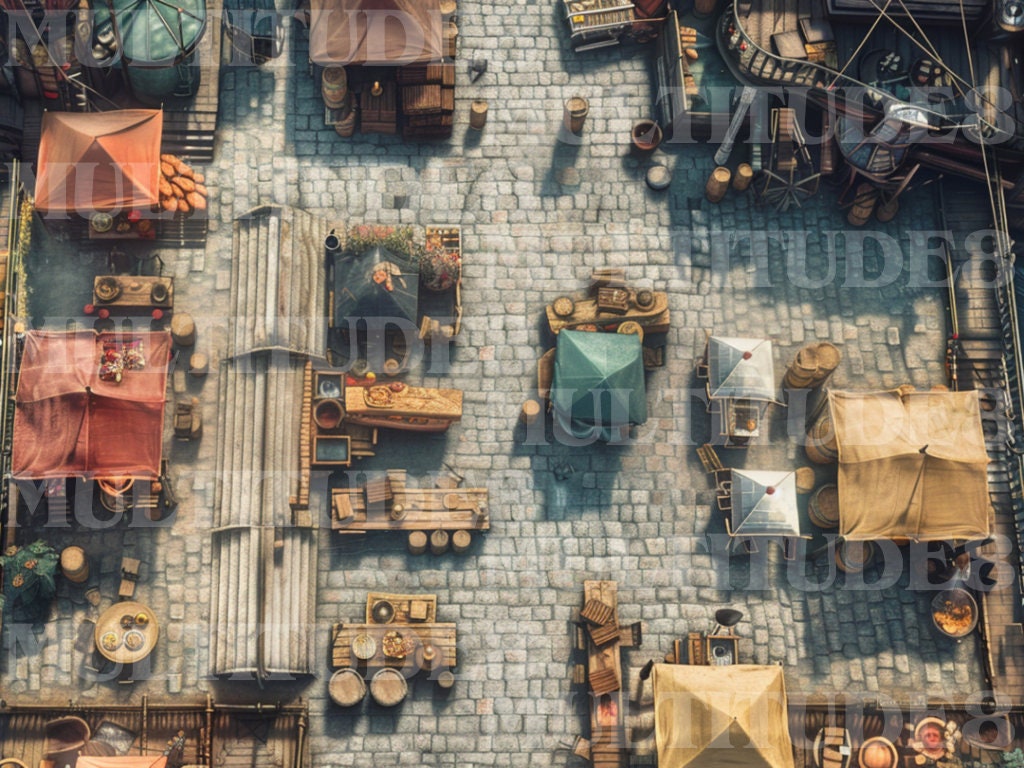 Pirate Market Map, Battle Map,dnd Battle Map, Dungeons and Dragons, Tabletop Simulator, Digital ...