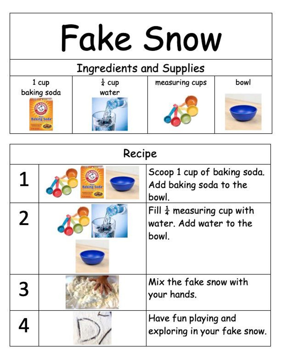 Child Friendly Fake Snow Recipe - Etsy