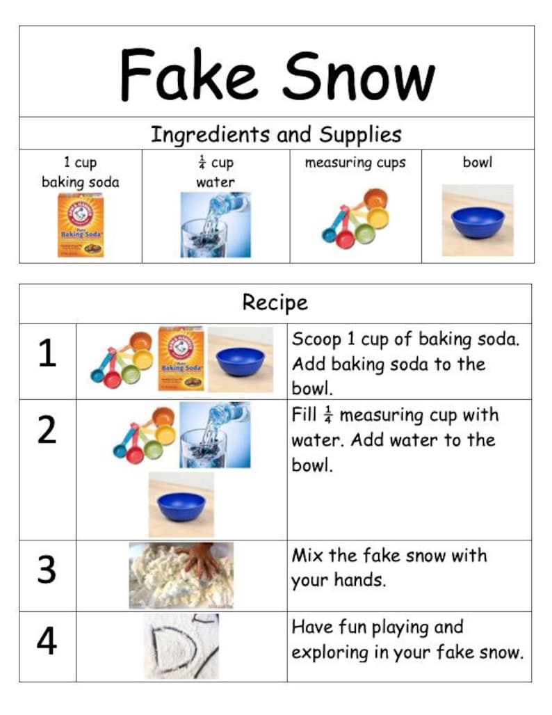 Child Friendly Fake Snow Recipe - Etsy