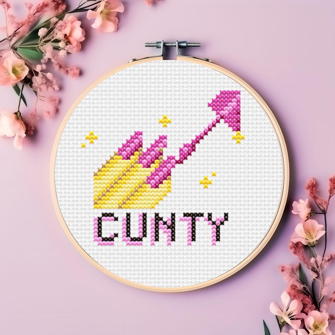 Simple Cross Stitch Pattern - CUNTY - Nails Emoji - LGBTQ Embroidery ...