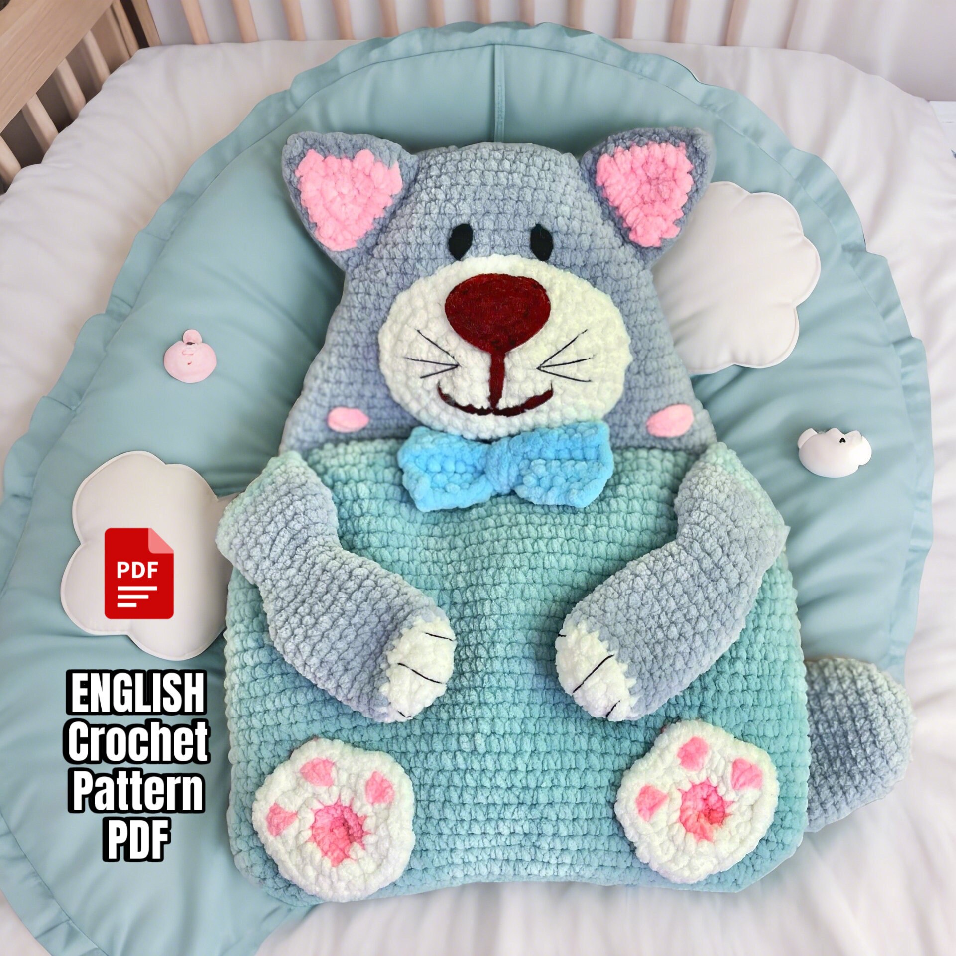 Crochet Snuggler Cat Pattern, Amigurumi Cat Pillow Pattern, Cat Pattern ...