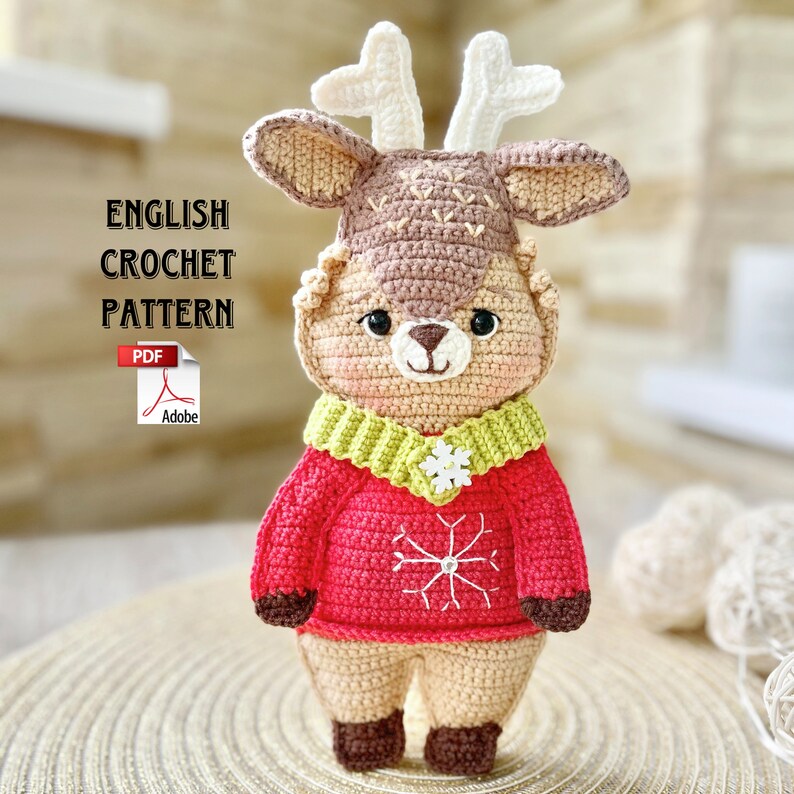 Crochet Snuggler Reindeer Pattern, Amigurumi Deer Crochet Pattern ...