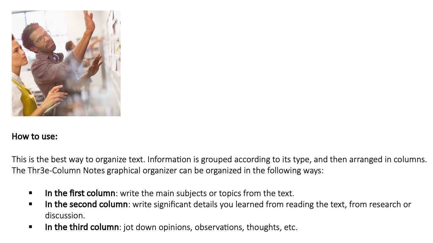 Best Three Column Note Taking Template - Etsy