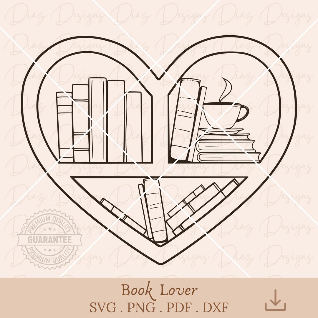 Heart Bookshelf Svg, Book Lovers Clipart, Bookcase Svg, Open Flower ...