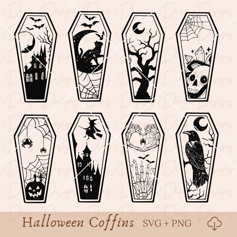Halloween Coffin Svg, Coffin Png, Spooky Coffin Clipart, Halloween Cricut, Halloween Scene Png ...