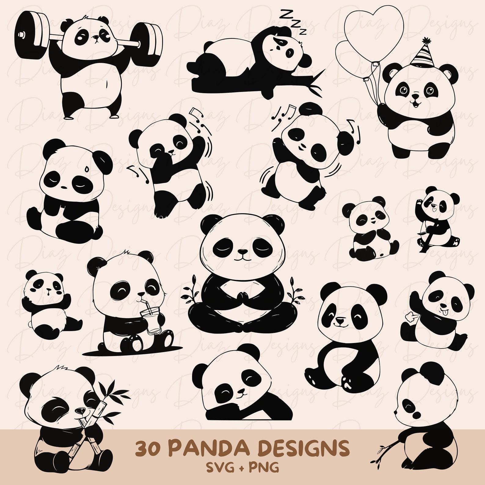Panda Svg Bundle, Cute Panda Svg, Kawaii Panda Clipart, Funny Panda Cut ...