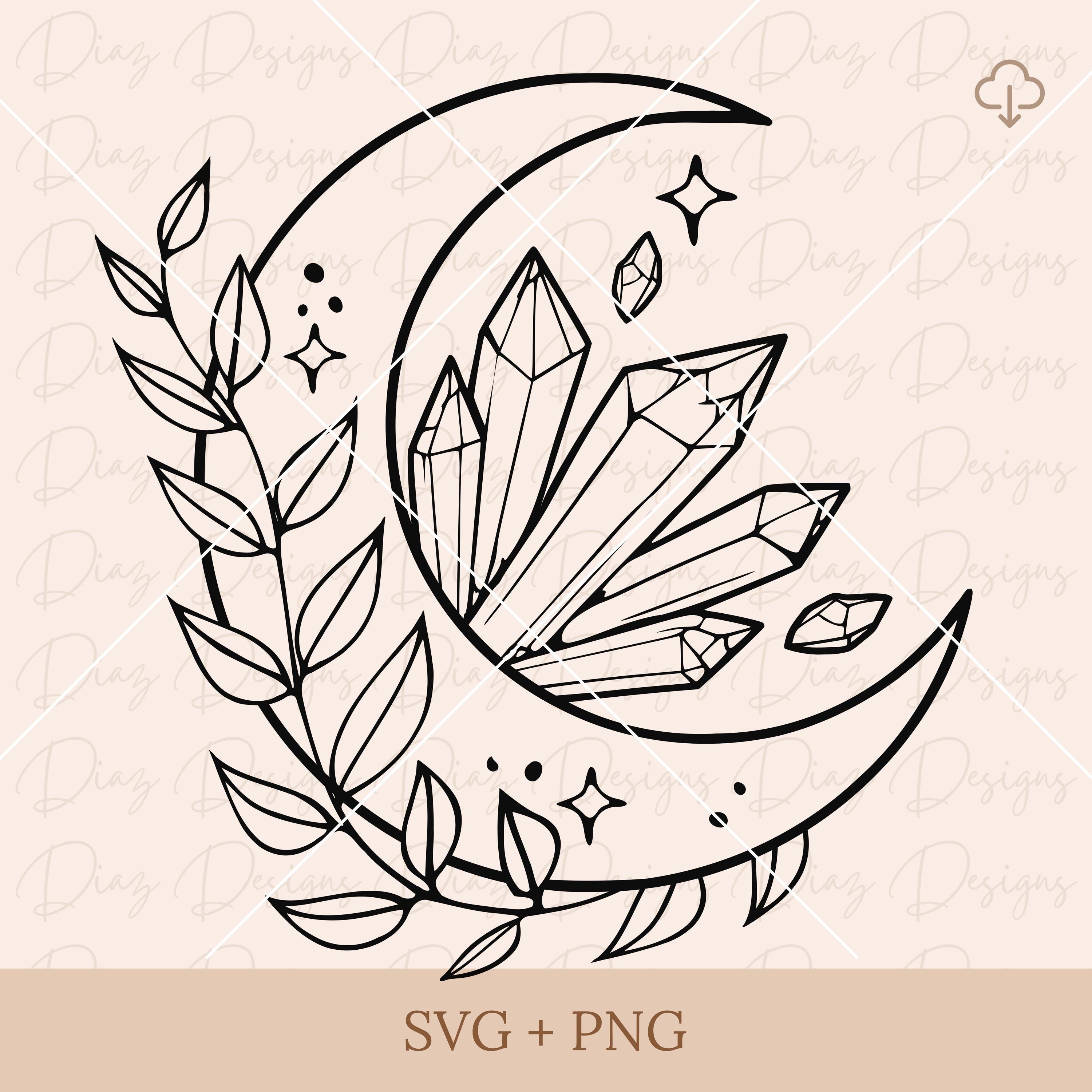 Crystal Moon Svg, Magic Crystals Png, Crystal Clipart, Floral Crystals ...