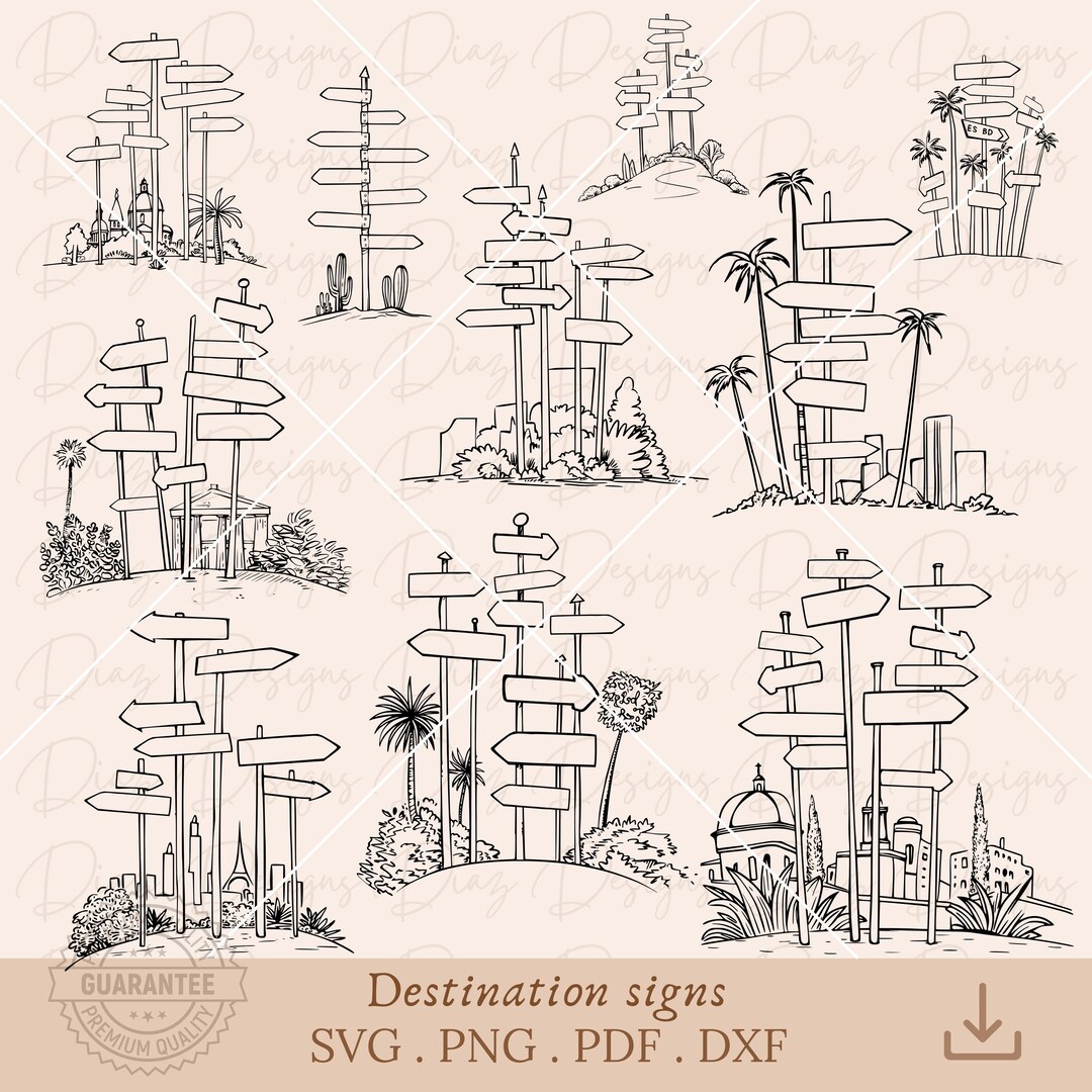 Destination Sign Svg, Road Signs Png, Direction Sign Clipart, Wood Sign ...